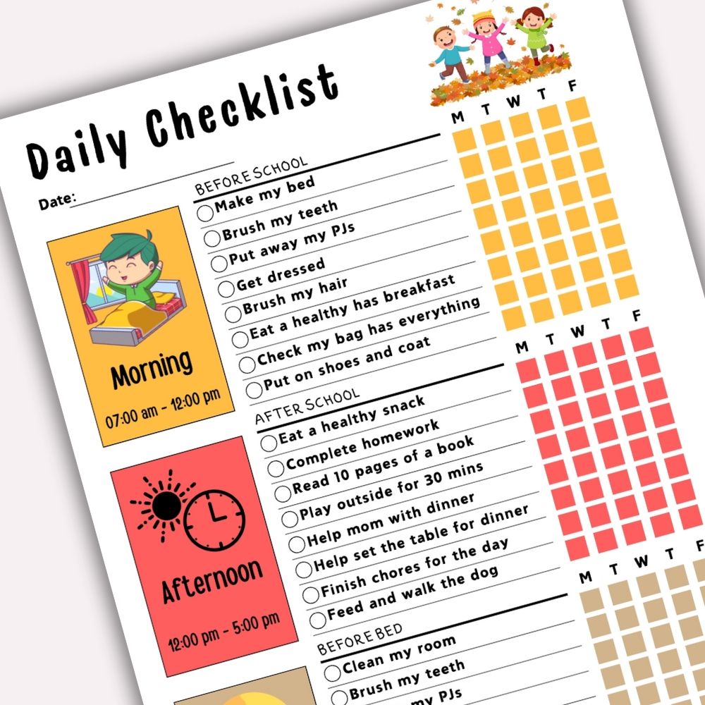 Daily Checklist for Kids Printable Routine Tracker To Do Lis | Inspire ...