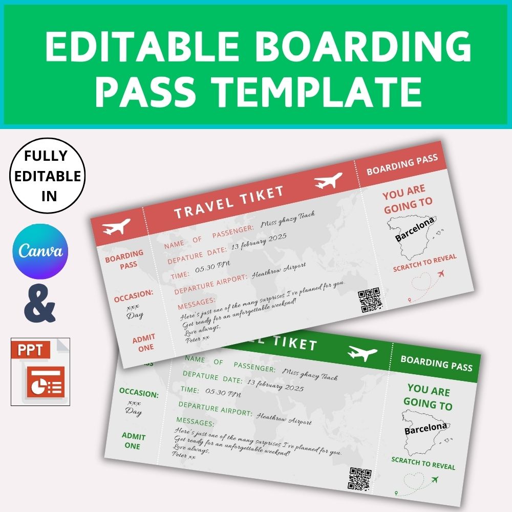 Editable Boarding Pass Template, Canva & PowerPoint Boarding | Inspire ...