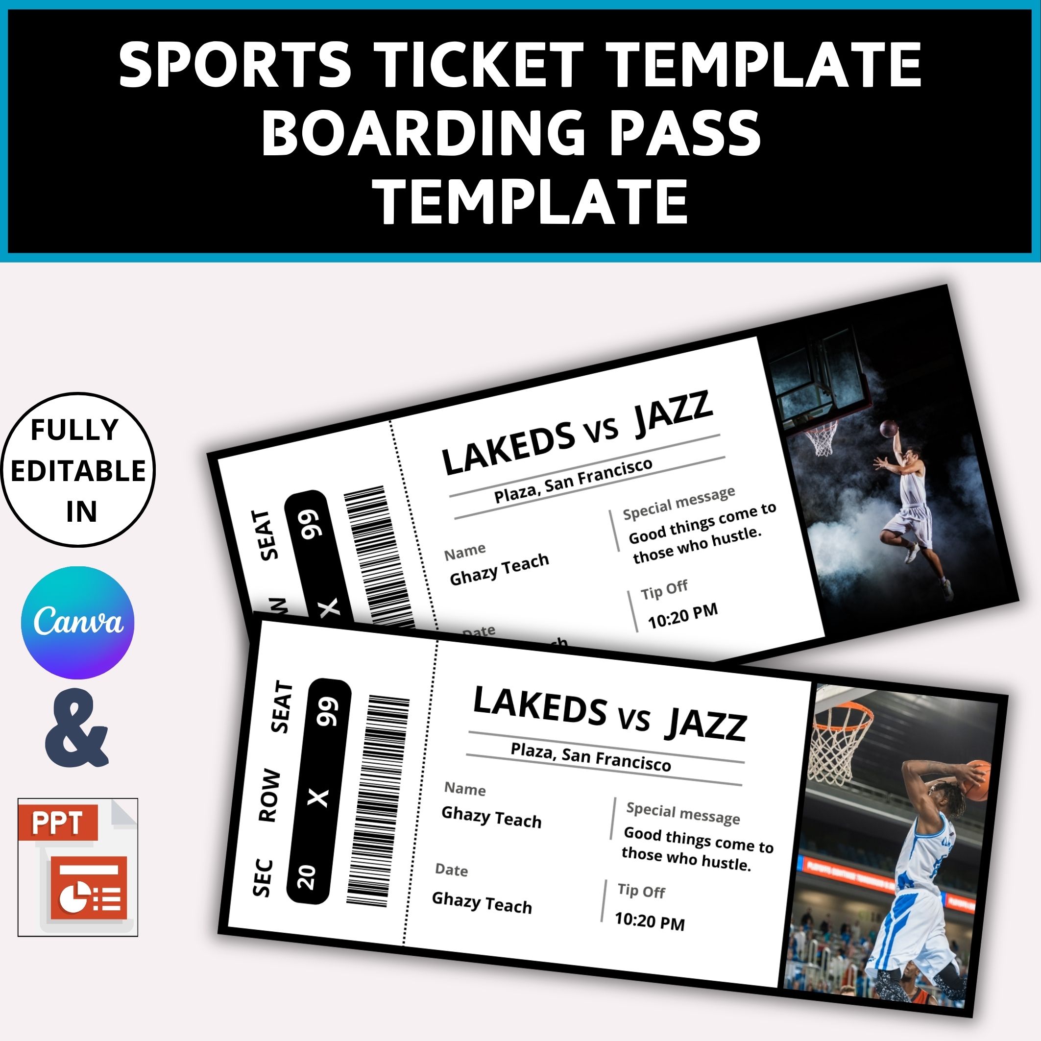 Editable Sports Ticket Template, DIY Sporting Ticket, Custom | Inspire Uplift