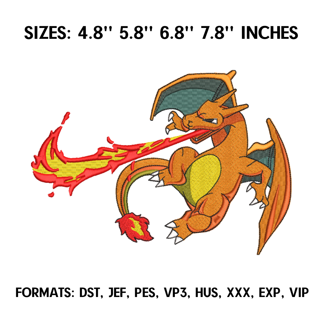 Charizard Embroidery Design File, Pokemon Anime Embroidery D | Inspire ...