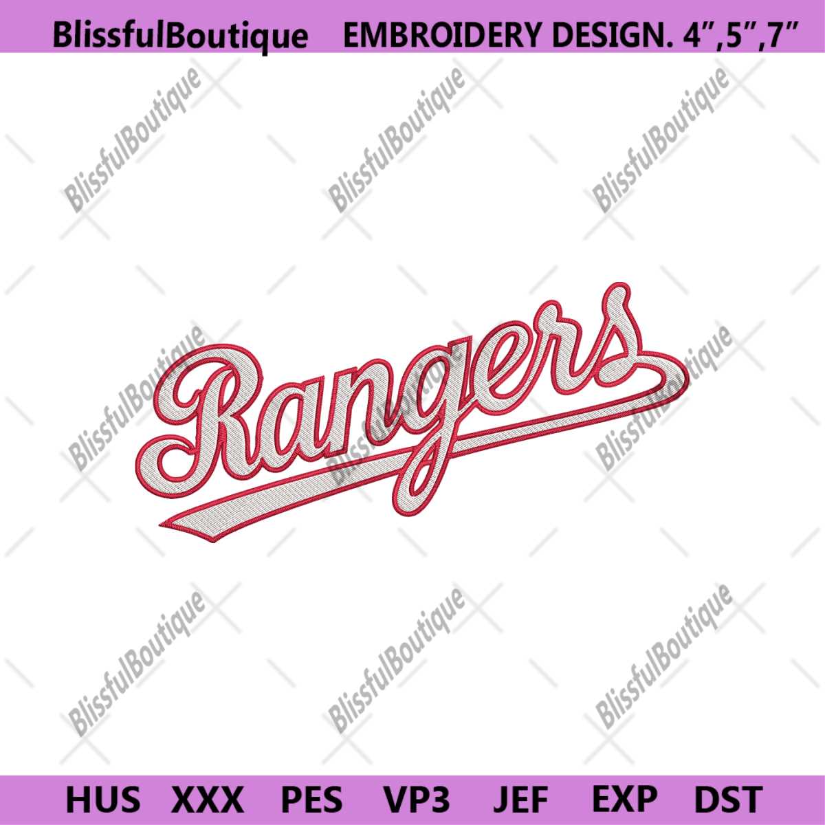Ranger MLB Wordmark Logo Machine Embroidery | Inspire Uplift