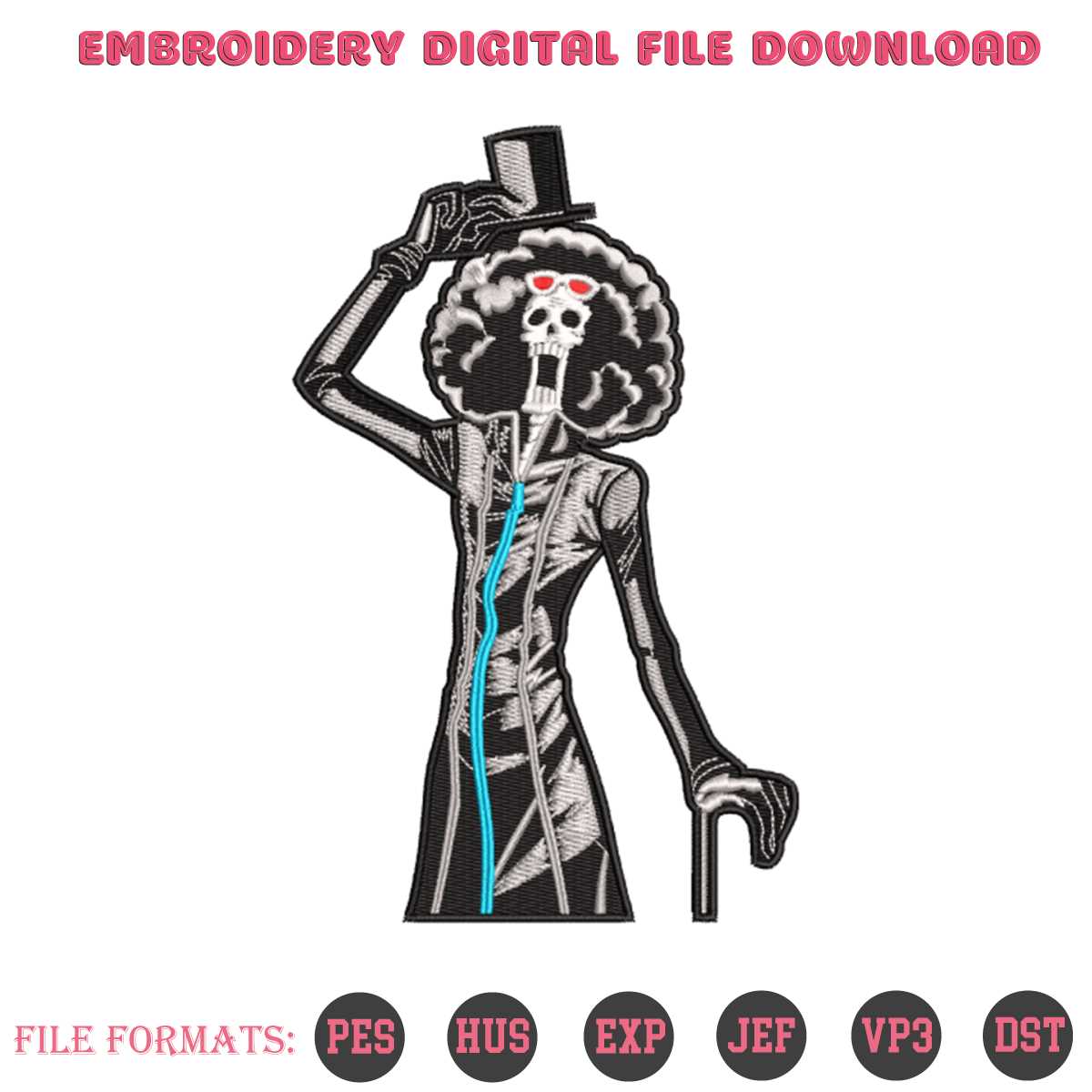 Brook Skeleton Embroidery Design Anime One Piece File Embroi - Inspire ...