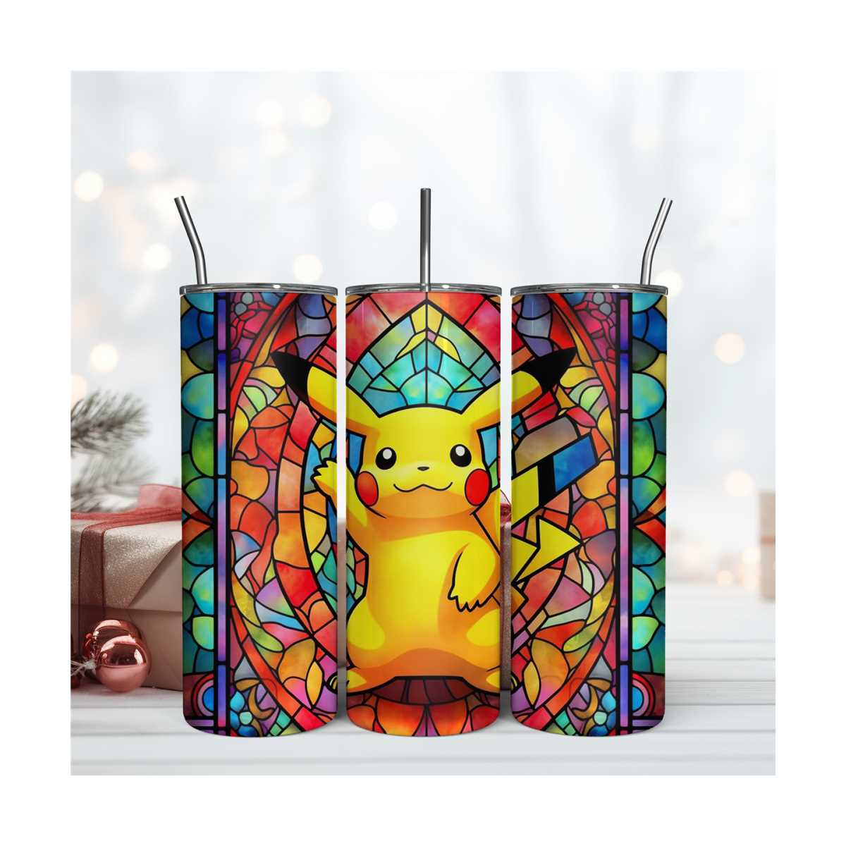 Pikachu 3D Stained Glass Design 20oz Tumbler | Inspire Uplift