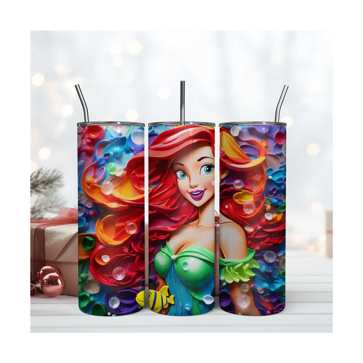 3D Inflated Ariel Tumbler 20oz Design Wrap, Ariel Disney Pri | Inspire ...