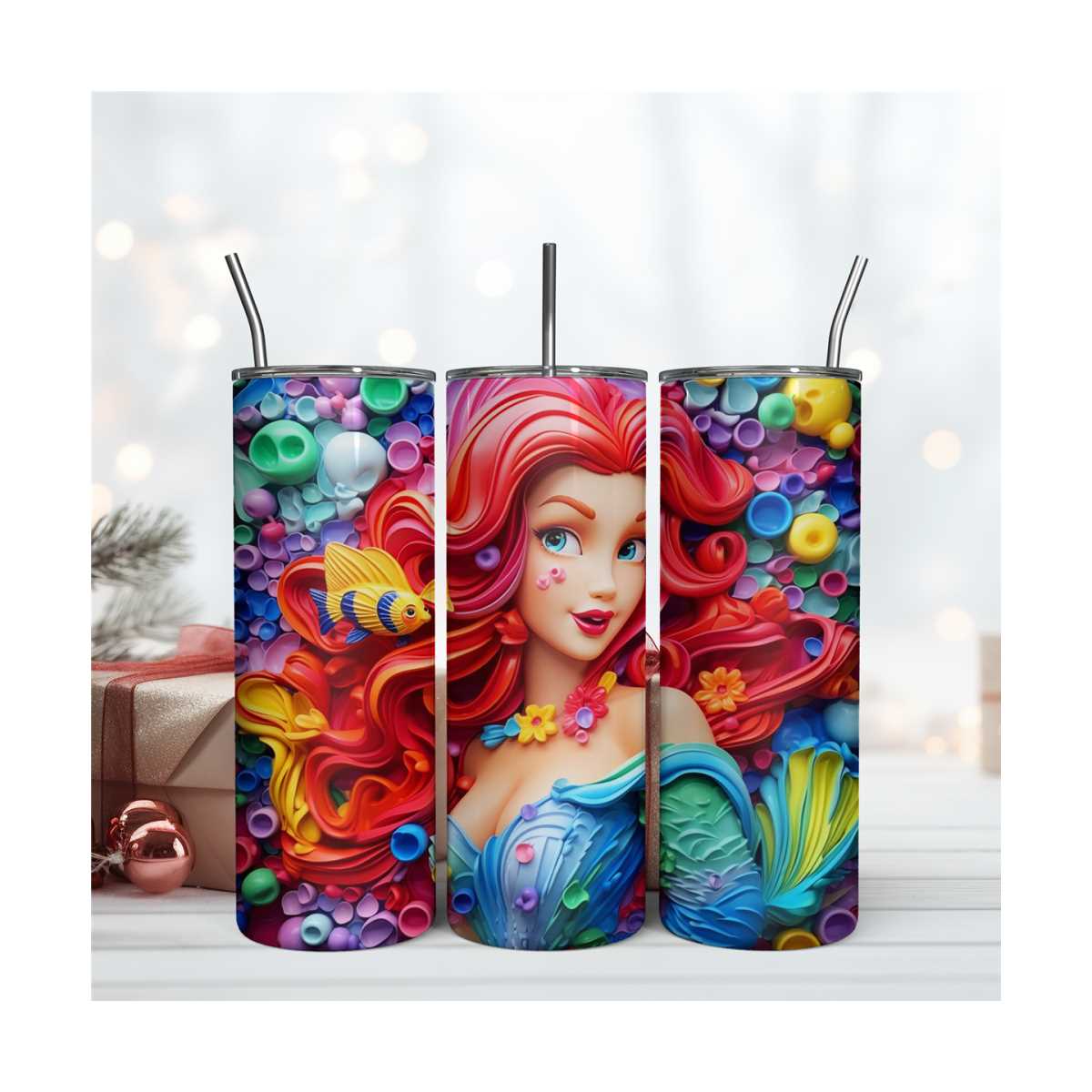 3D Inflated Ariel Princess Tumbler Design, Ariel Princess Tu - Inspire ...