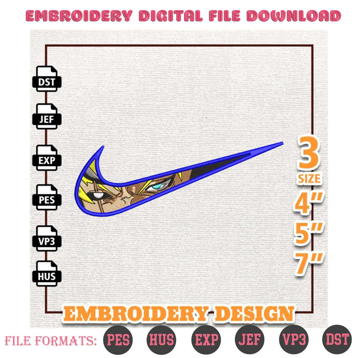 Boruto Nike Embroidery Design, Anime Embroidery - Inspire Uplift
