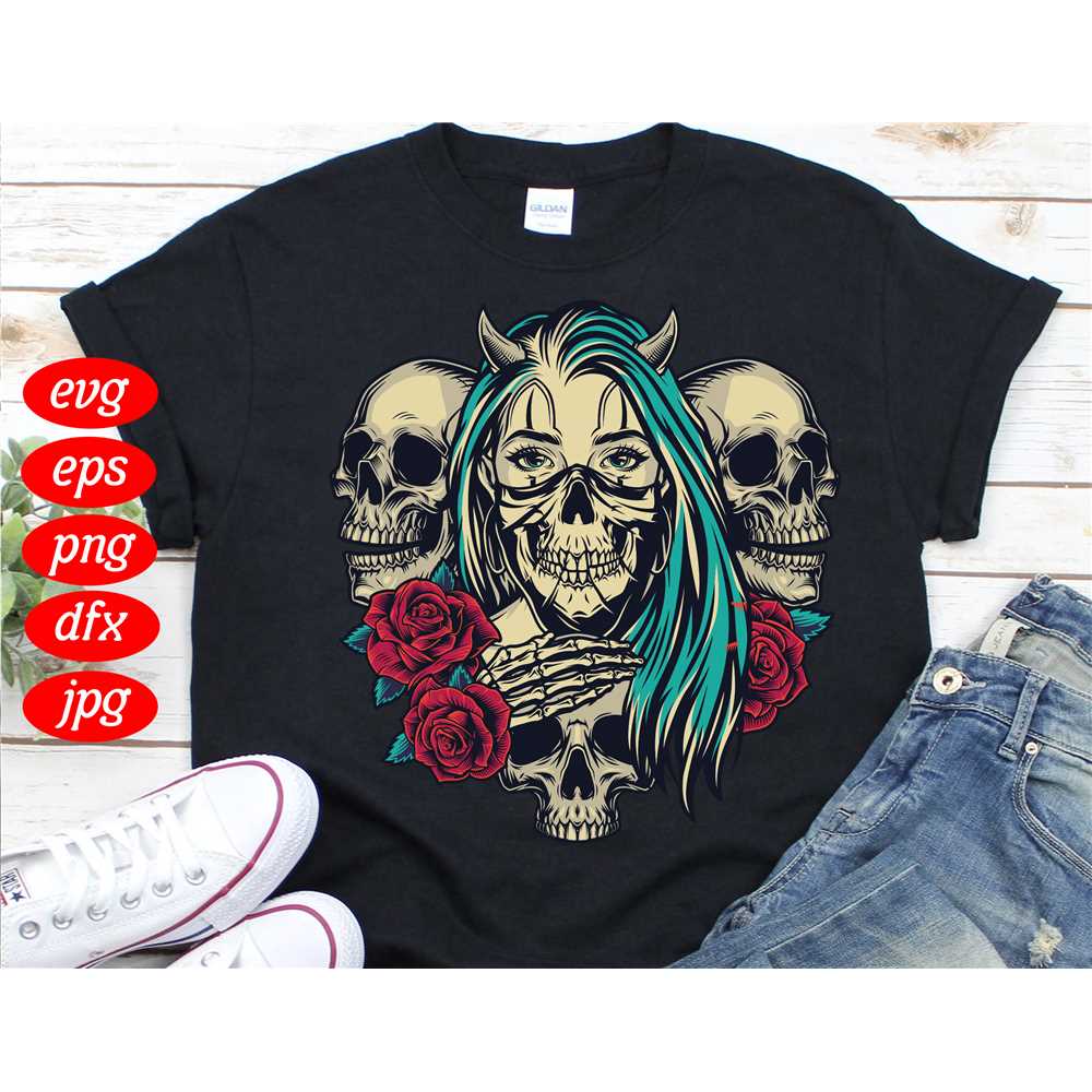 Devil Girl With Skull And Rose Svg, Trending Svg, Girl Svg, | Inspire ...