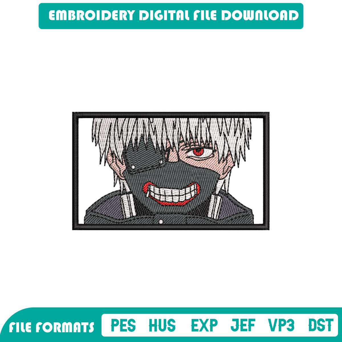 Ken Kaneki Mask Embroidery Design Tokyo Ghoul Anime Embroide | Inspire ...