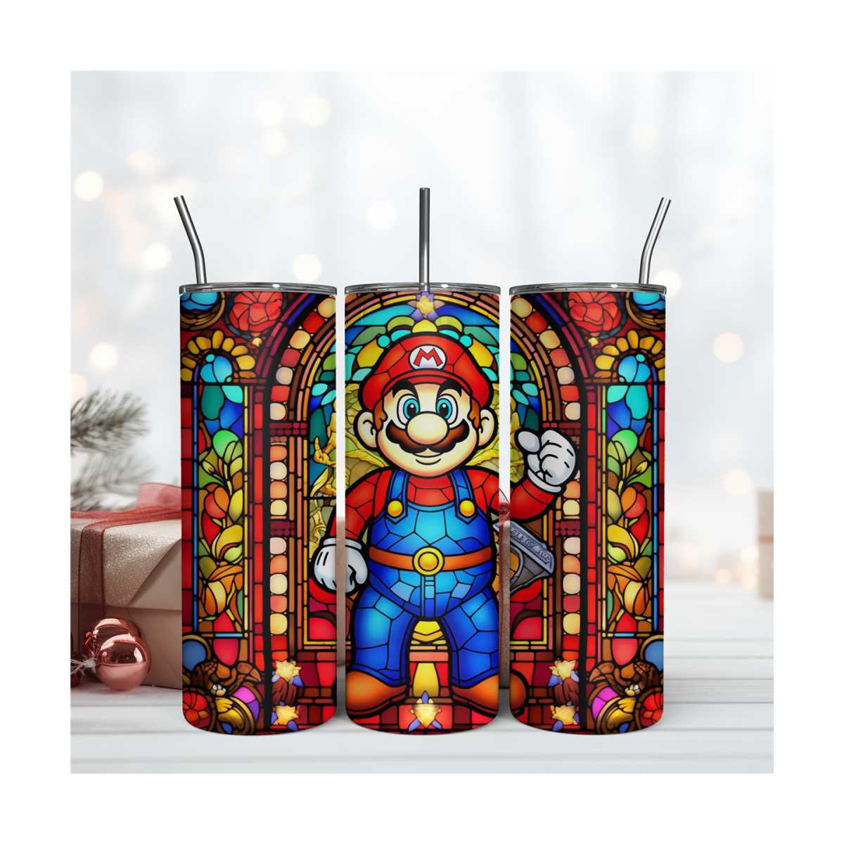 Mario Stained Glass 20Oz Tumbler Wrap Sublimation Png | Inspire Uplift
