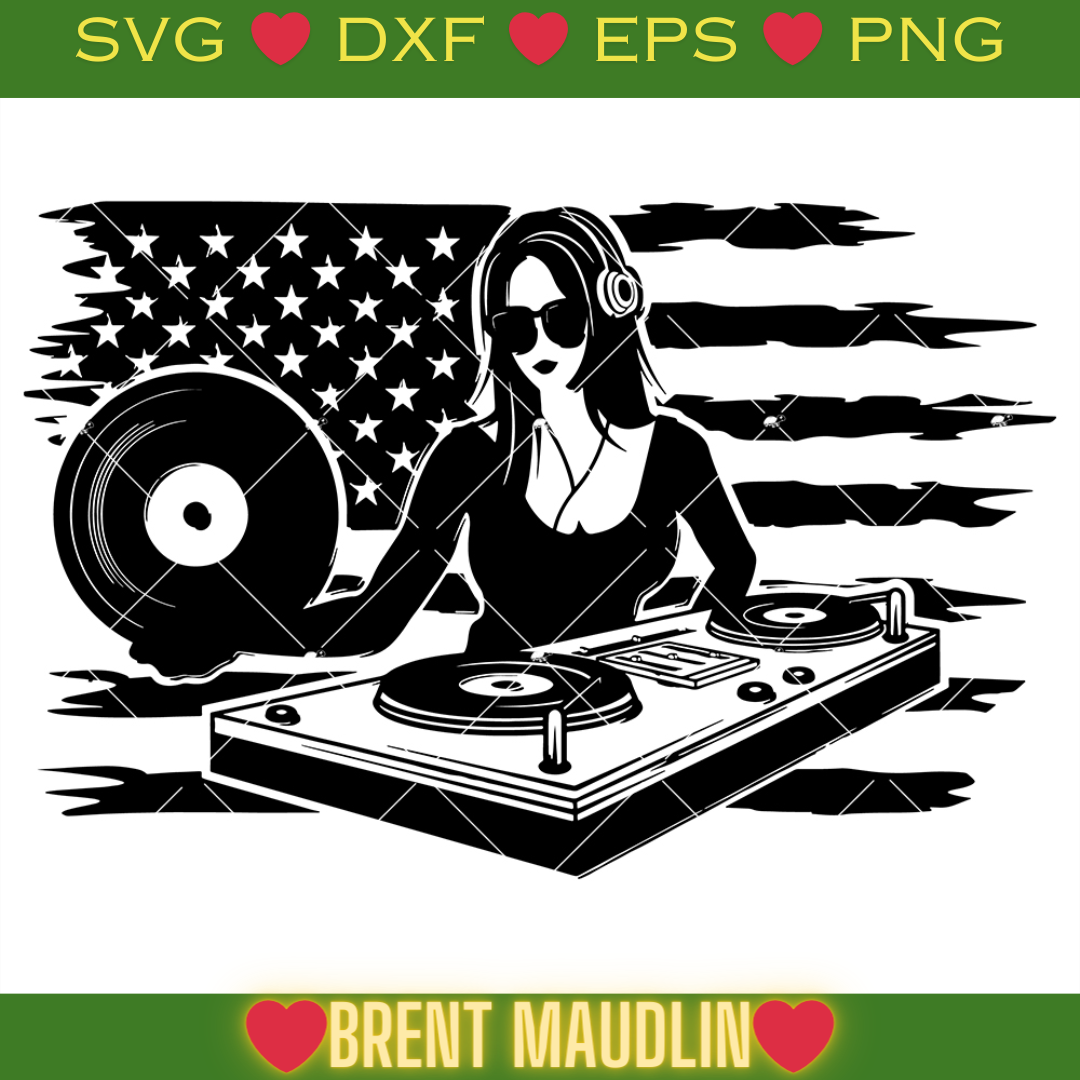 US Flag DJ Girl Svg, Disc Player Svg, Party Goer Svg - Inspire Uplift