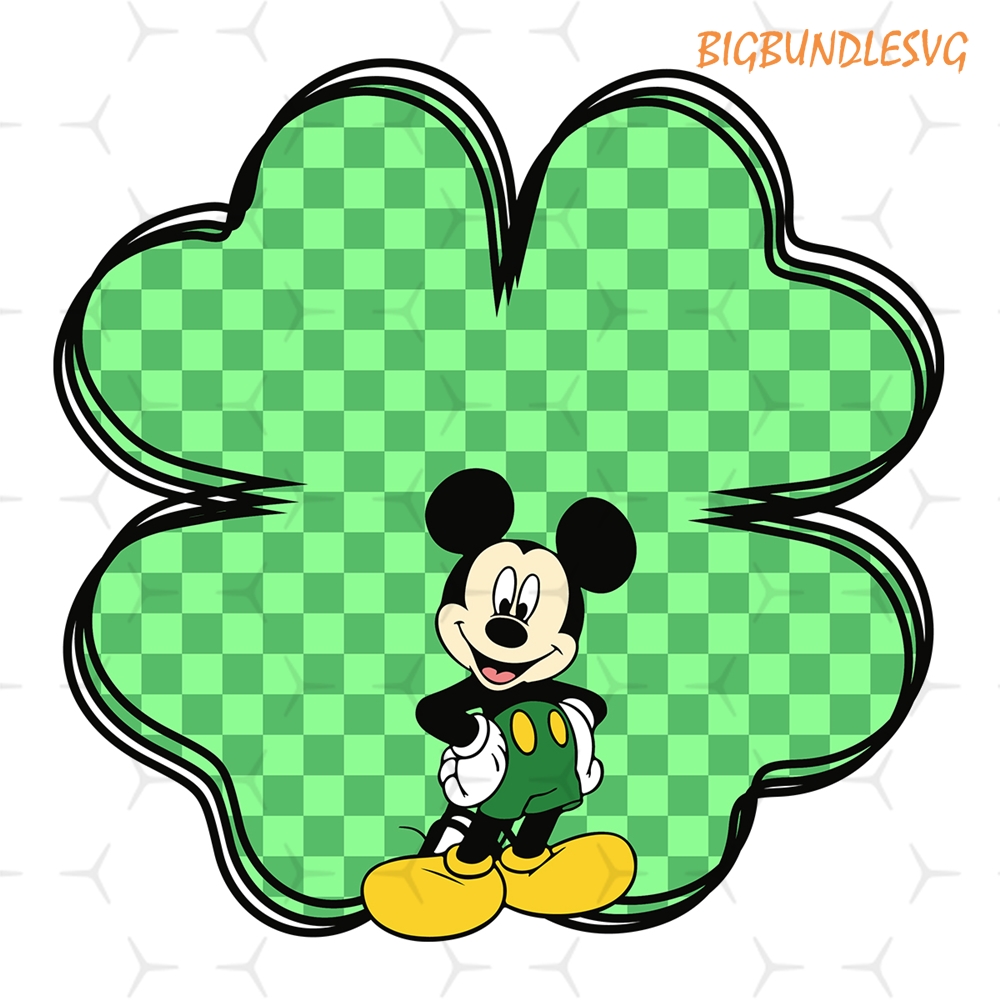 Green Plaid Four Leaf Clover Mickey Mouse SVG | Inspire Uplift