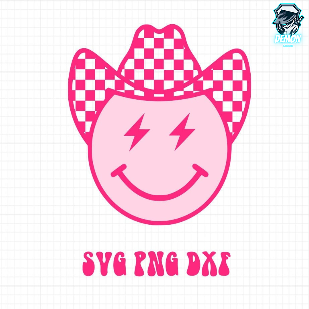 Checker Lightning Bolt Hat Smiley Face SVG PNG DXF Groovy Gr | Inspire ...