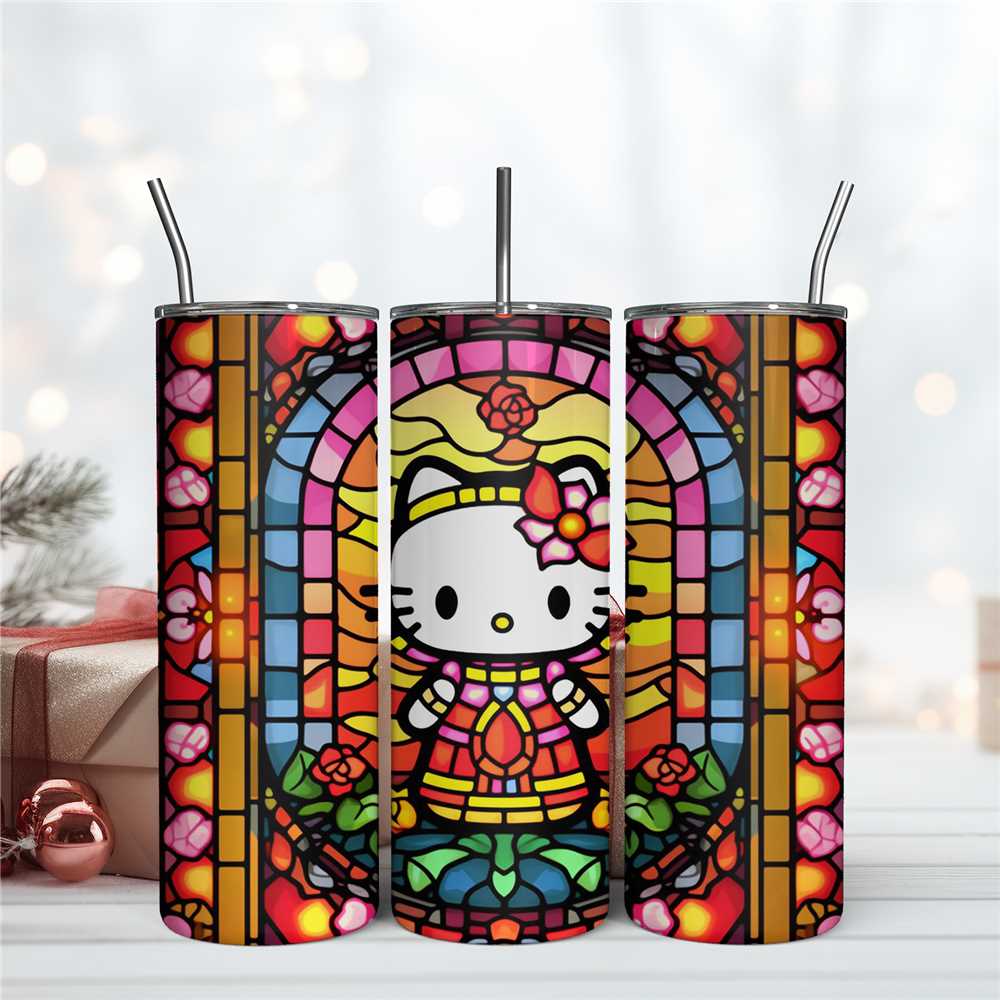 Stained Glass Hello Kitty 20oz Skinny Tumbler Design Png | Inspire Uplift