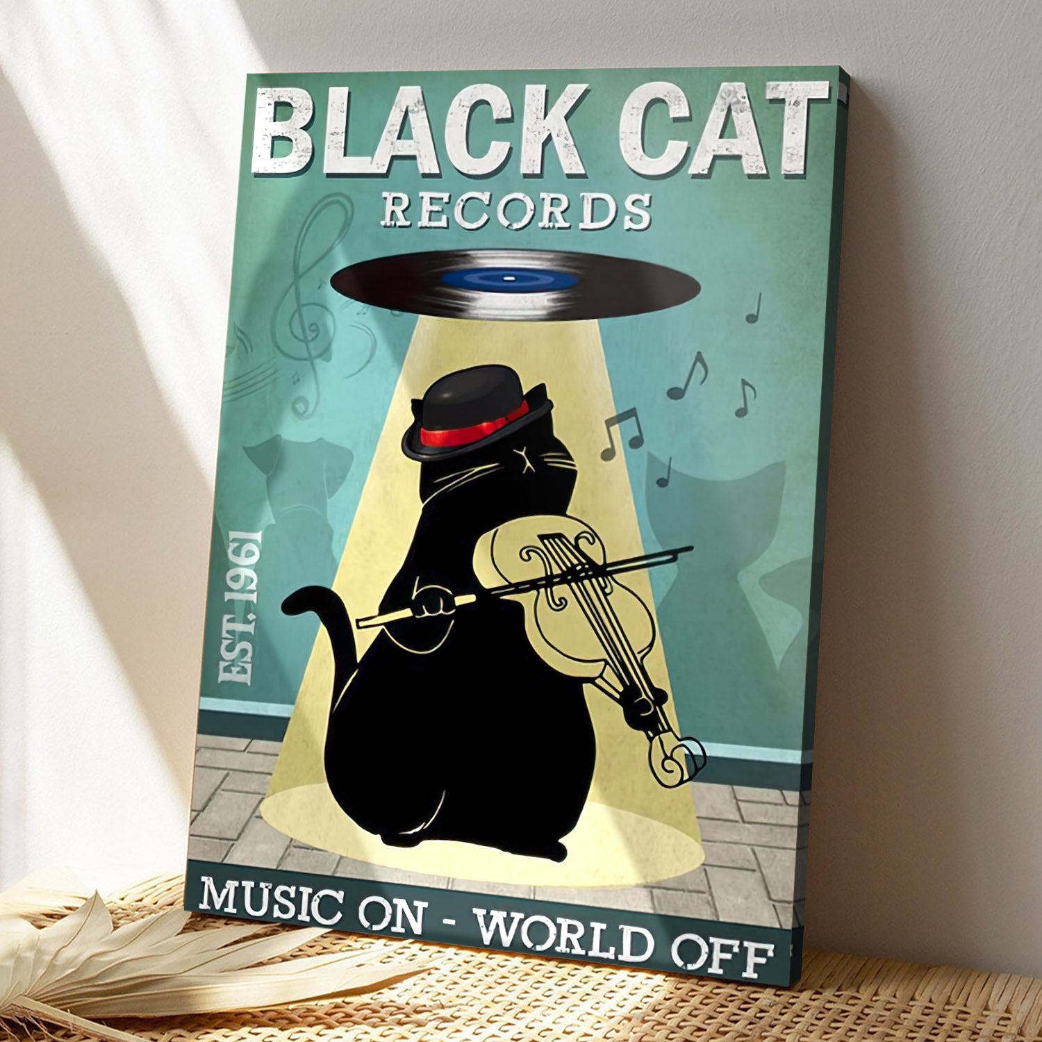 Black Cat Records Music On, World Off, Cat Canvas Poster, Ca | Inspire ...