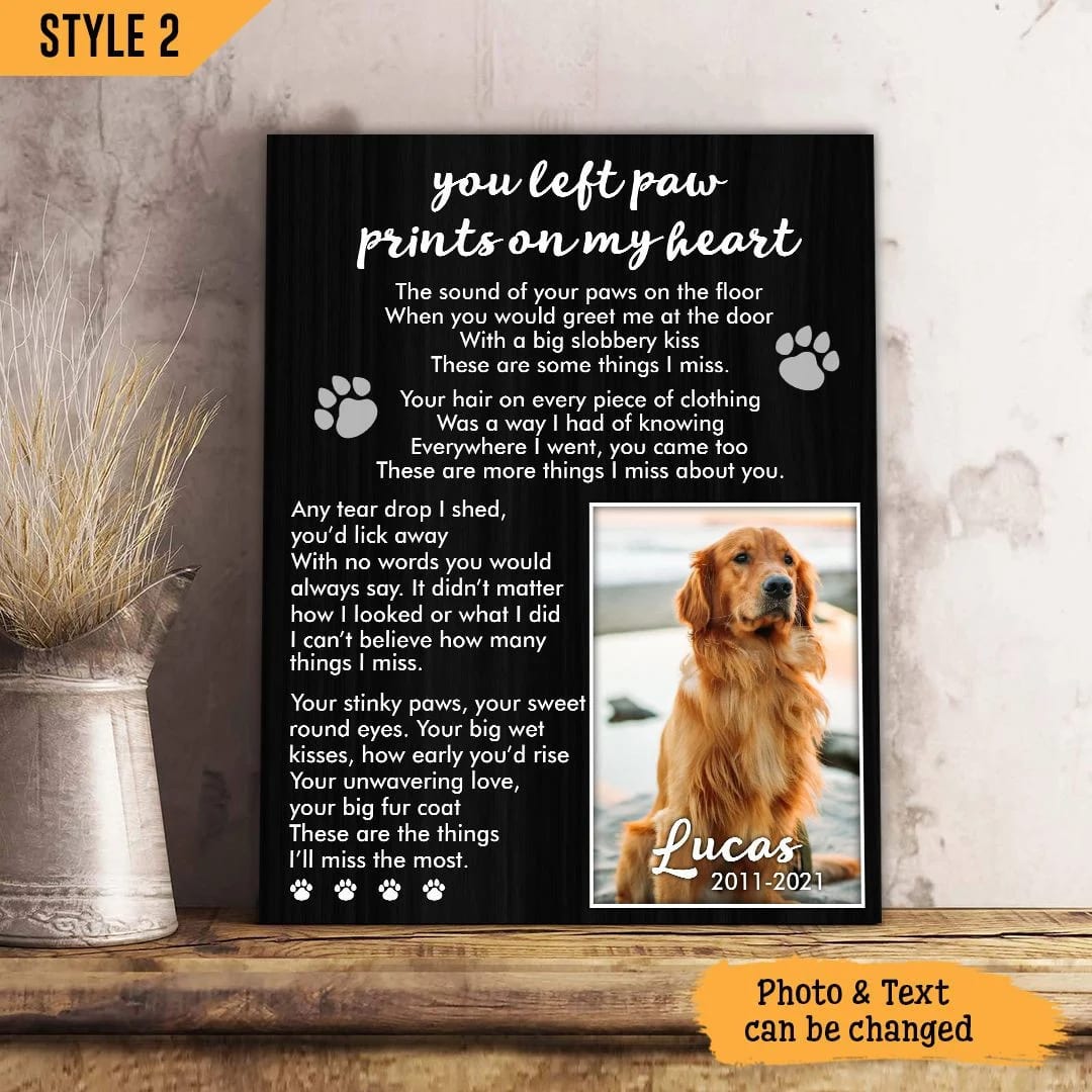 You Left Paw Prints On My Heart Dog Personalized Canvas, Wal | Inspire ...