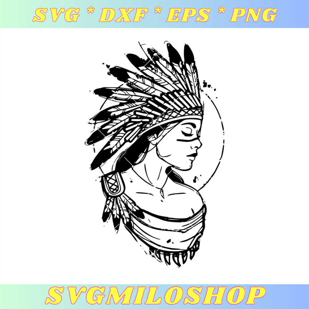 Native Americans wearing Feather Hats Svg, Tribal Girl Svg | Inspire Uplift