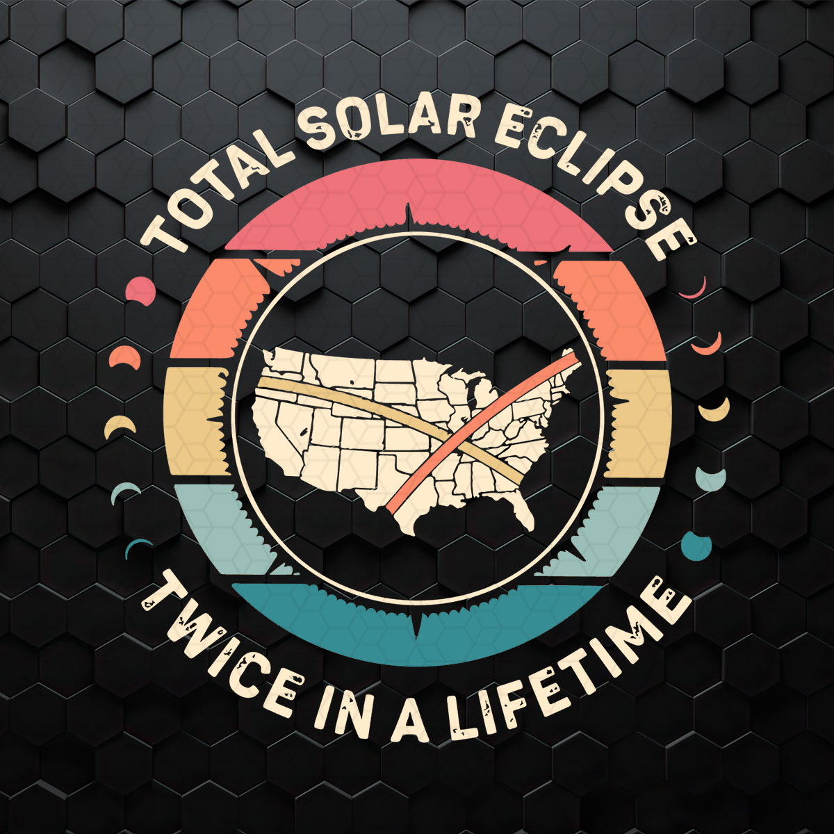 Vintage Total Solar Eclipse USA Map SVG | Inspire Uplift