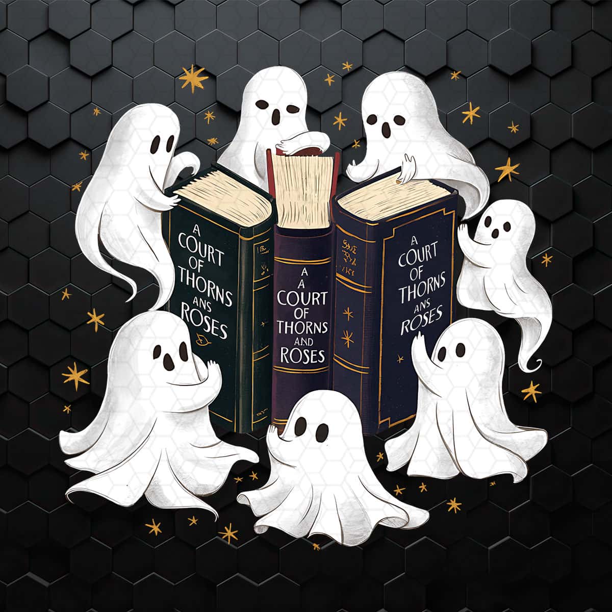 Cute Boo Ghost Reading A Court Of Thorns And Roses PNG V2 - Inspire Uplift