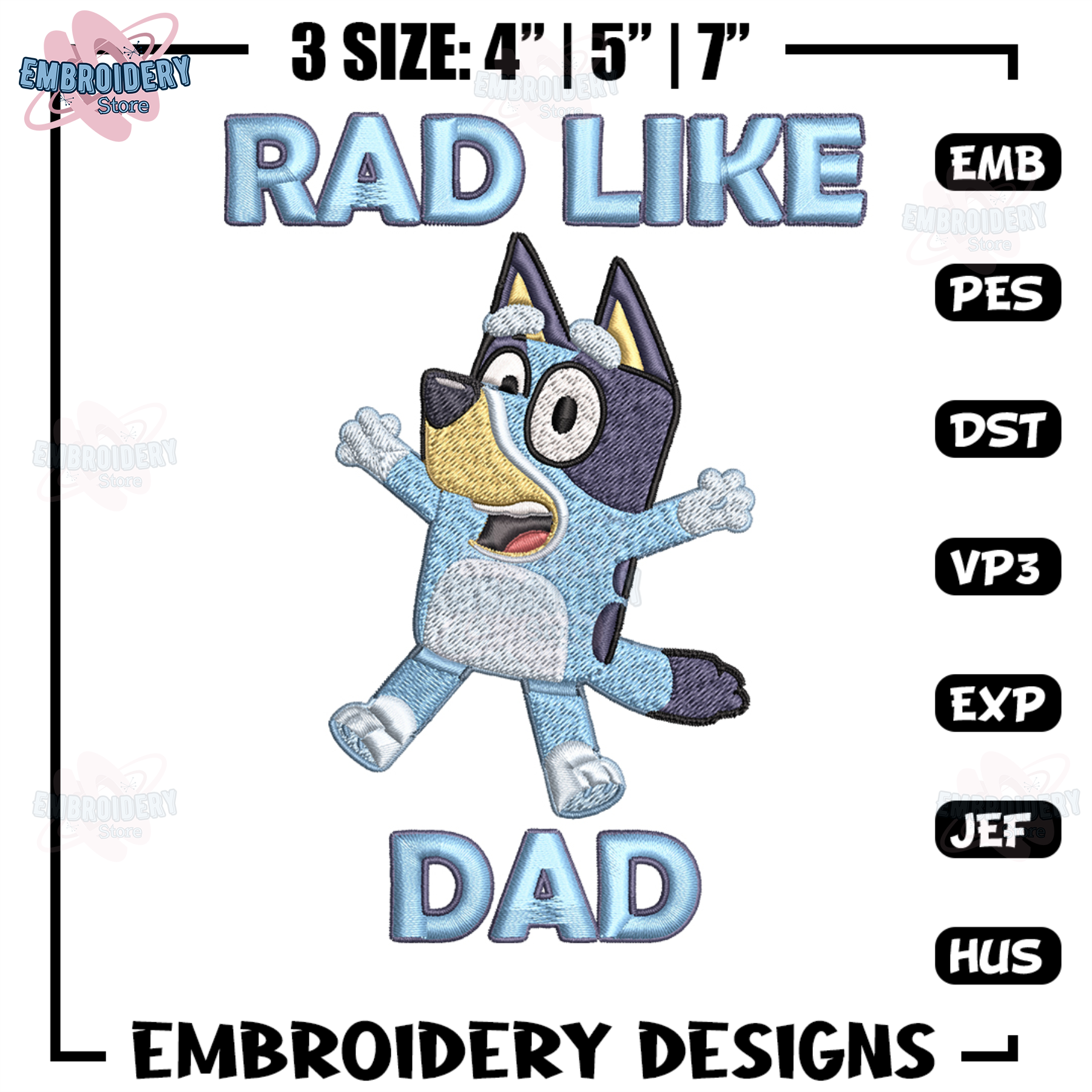 Bluey Rad Like Dad Embroidery design, Bluey Rad Like Dad Emb | Inspire ...