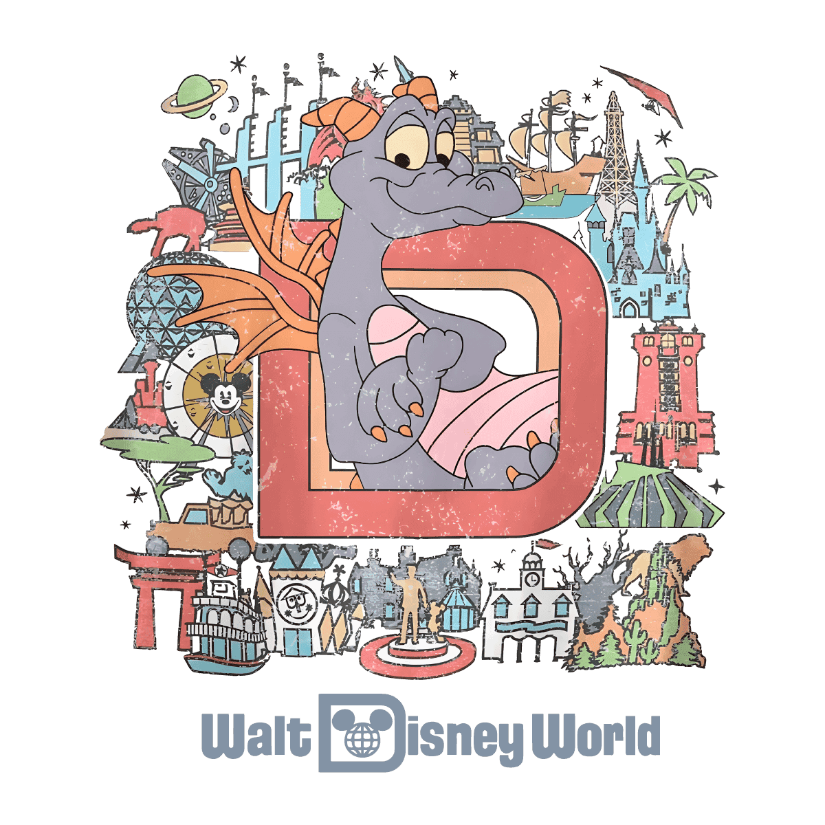 Vintage Walt Disney World PNG Disney Figment Epcot PNG | Inspire Uplift