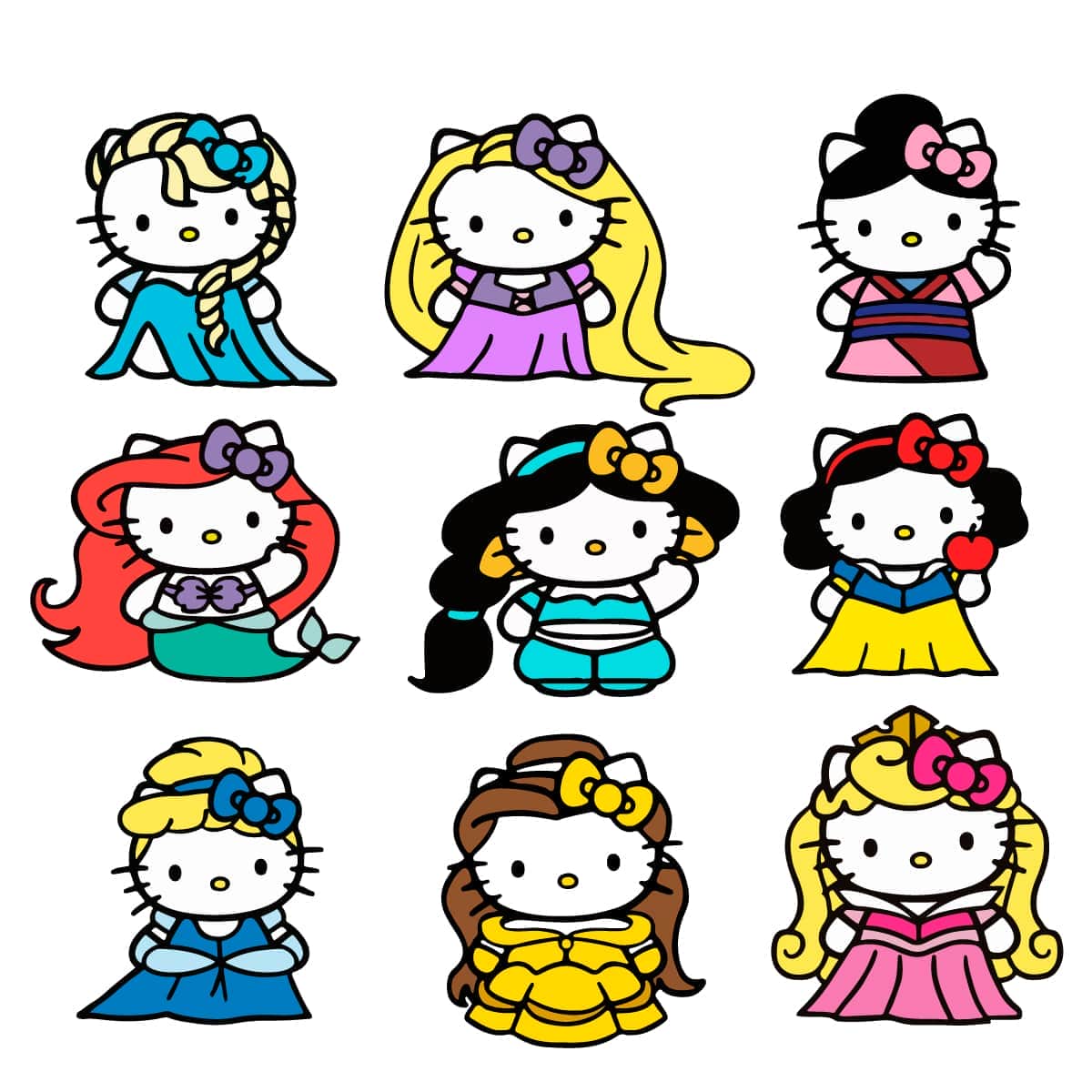Hello Kitty Disney Princess Bundle SVG, Hello Kitty SVG, Bun - Inspire Uplift