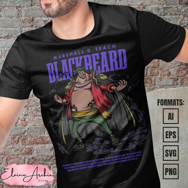 Premium Blackbeard One Piece Anime Vector T-shirt Design Tem - Inspire ...