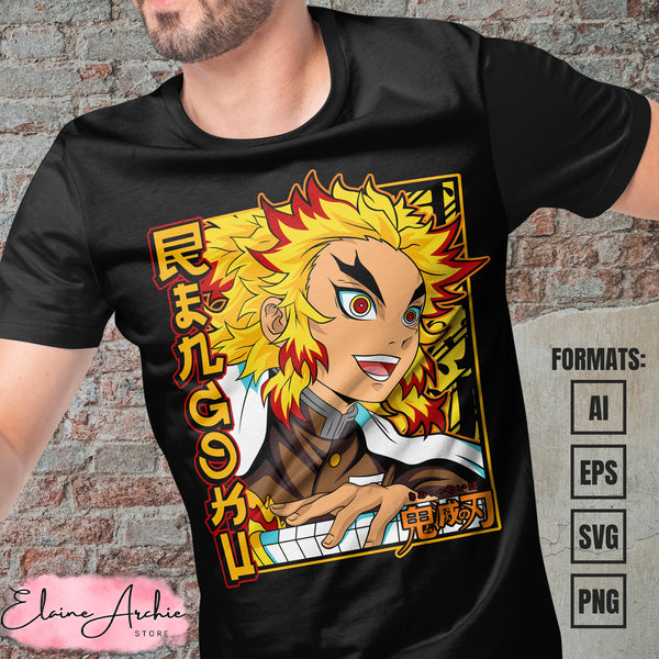 Premium Kyojuro Rengoku Demon Slayer Anime Vector T-shirt De | Inspire ...