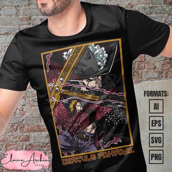 Premium Mihawk One Piece Anime Vector T-shirt Design Templat - Inspire ...