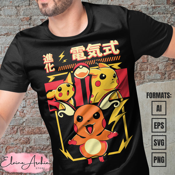 Premium Pikachu Evolution Pokemon Anime Vector T-shirt Desig | Inspire ...