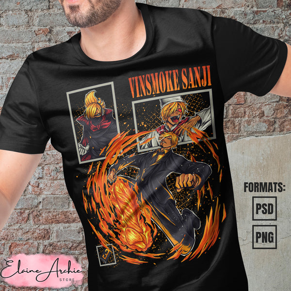 Premium Sanji One Piece Anime Vector T-shirt Design Template | Inspire ...