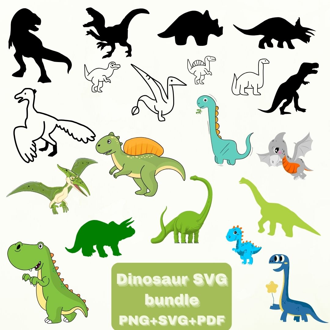Dinosaur SVG Bundle | Dinosaur Outline SVG | Dinosaur Colori | Inspire ...