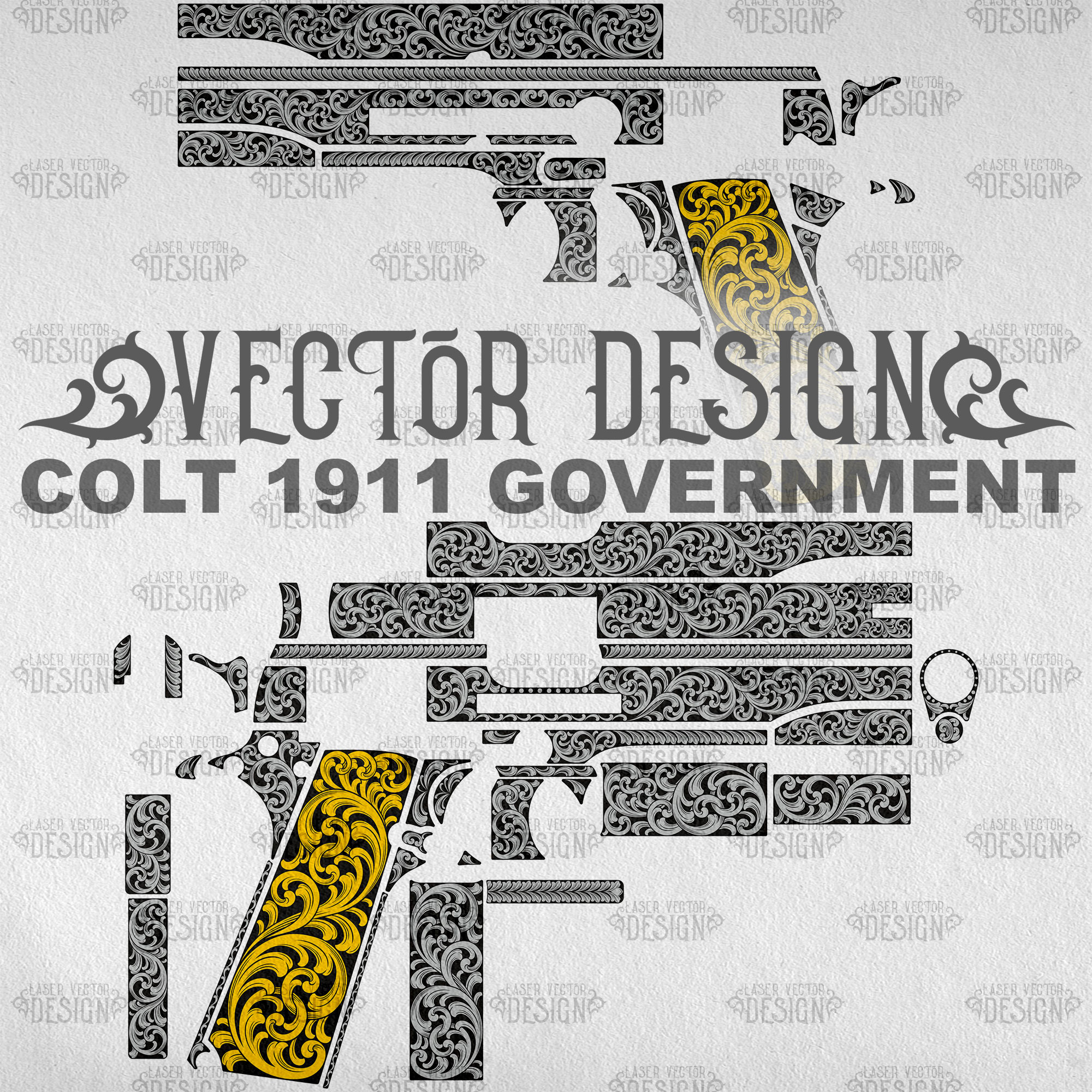 VECTOR DESIGN Colt 1911 government Scrollwork8 | Inspire Uplift