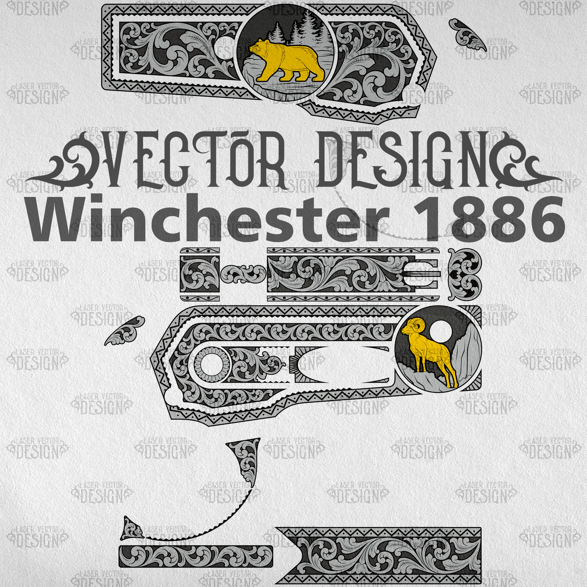 VECTOR DESIGN Winchester 1886 "Mountain Ram and Bear" | Inspire Uplift