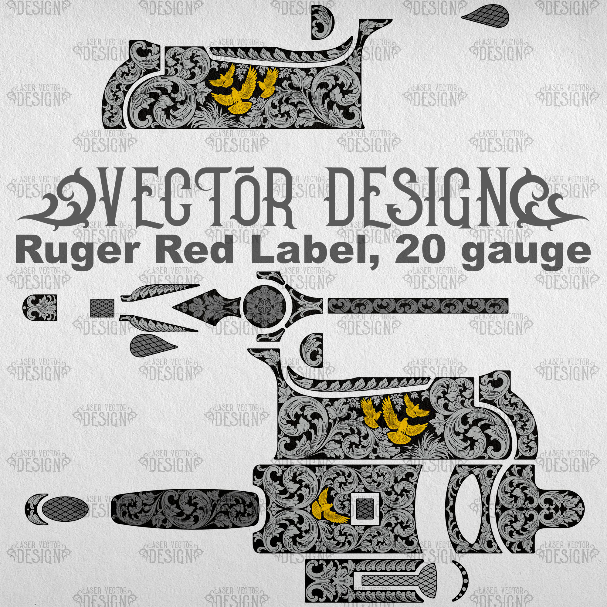 VECTOR DESIGN Ruger Red Label, 20 gauge Scrolls and doves2 | Inspire Uplift