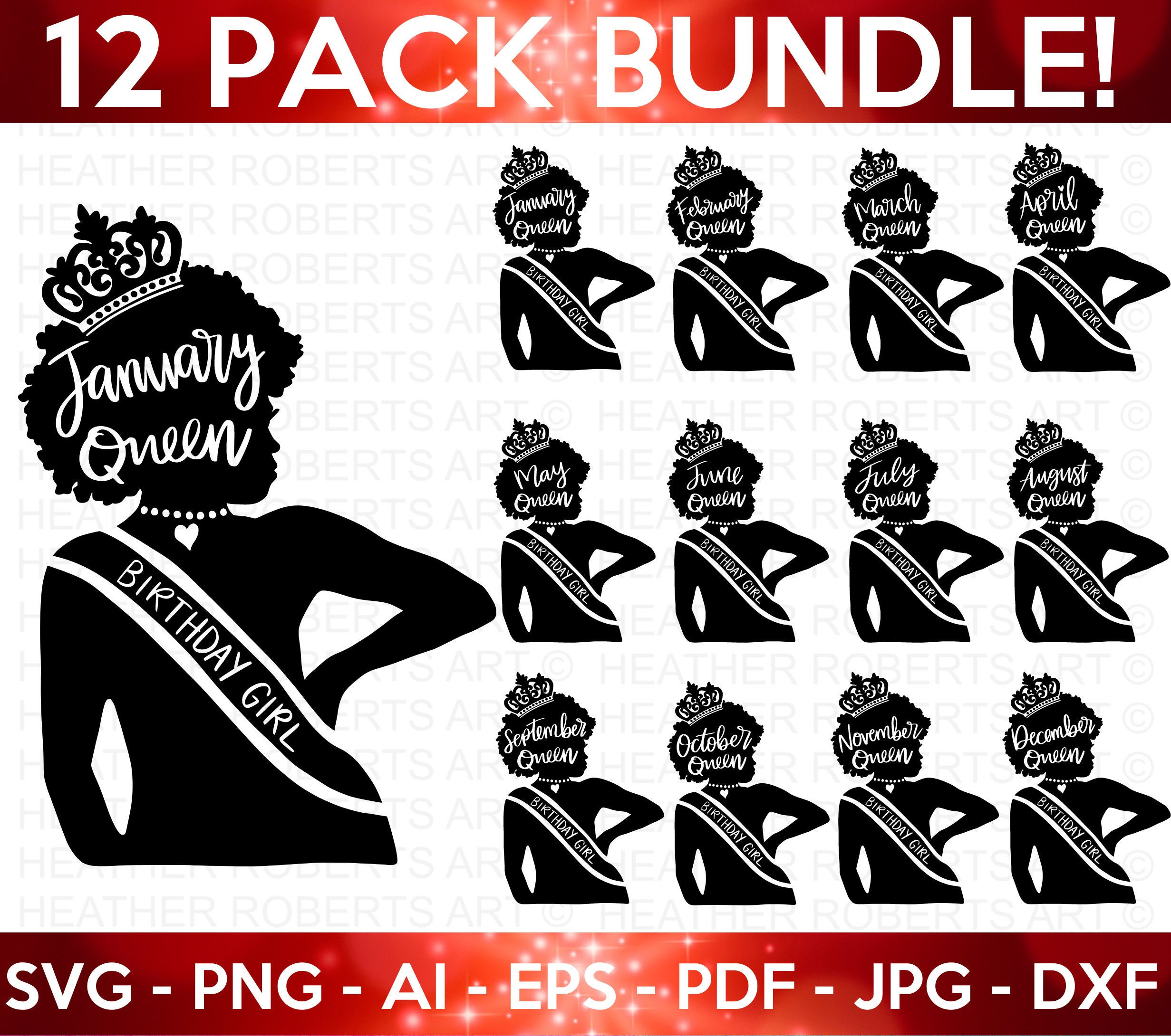 Birthday Month Queens SVG Bundle, Afro Birthday Queen svg, A | Inspire ...