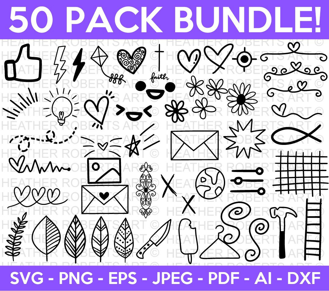 Doodle SVG Bundle, Heart SVG, Cross Svg, Leaf svg, Flowers s | Inspire ...