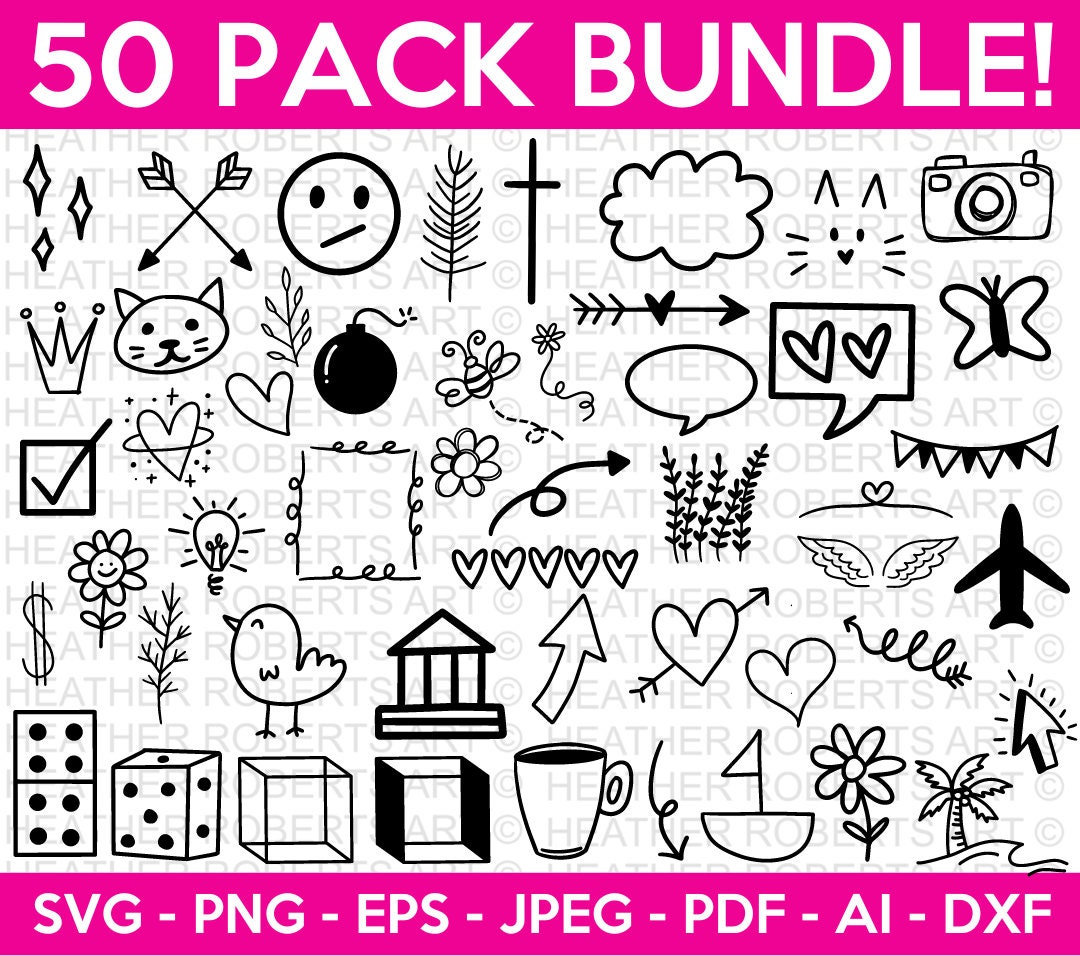 Doodle SVG Bundle, Heart SVG, Emoji Svg, Camera svg, Flowers | Inspire ...