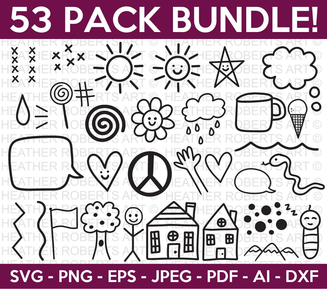 Doodle SVG Bundle, Heart SVG, Sun Svg, Stick Figure svg, Flo | Inspire ...