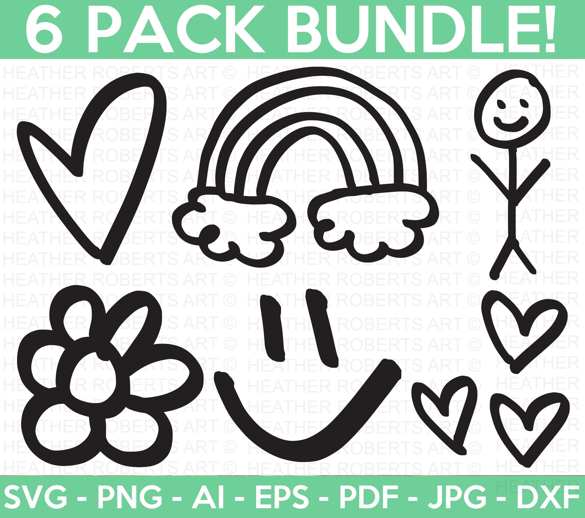 Doodle SVG Mini Bundle, Heart SVG, Rainbow Svg, Stick Figure | Inspire ...