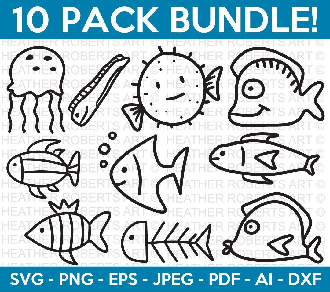 Fish Doodle SVG Bundle, Fish svg, Doodle Svg, Drawing Svg, J | Inspire ...