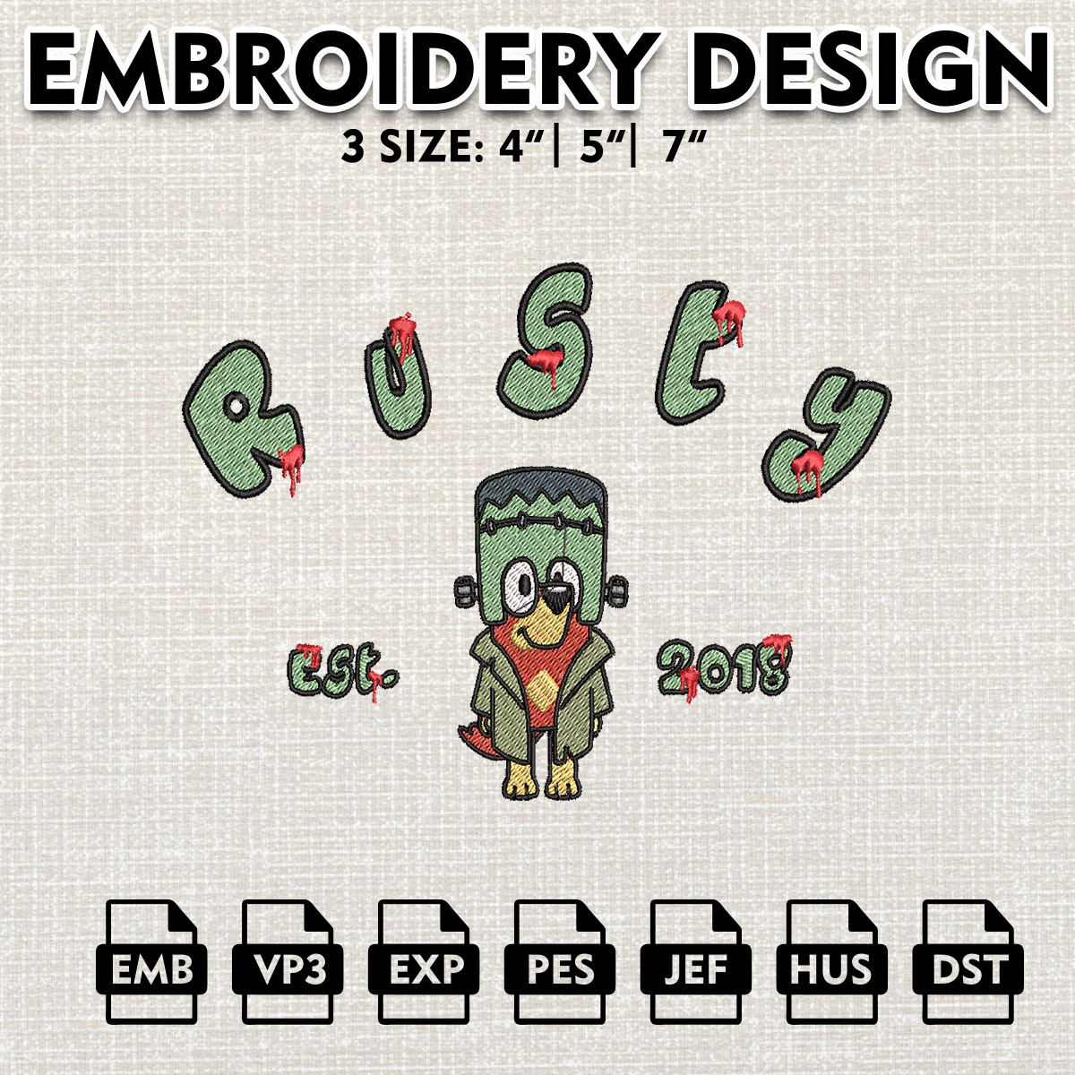 Bluey Rusty Est Embroidery files, Halloween Bluey Embroidery | Inspire ...