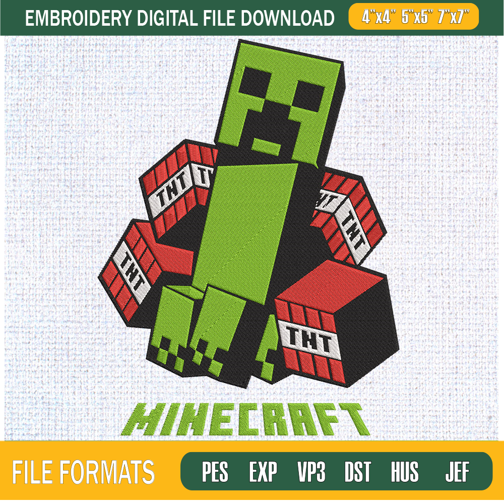 Creeper TNT Embroidery Designs, Minecraft Machine Embroidery | Inspire ...