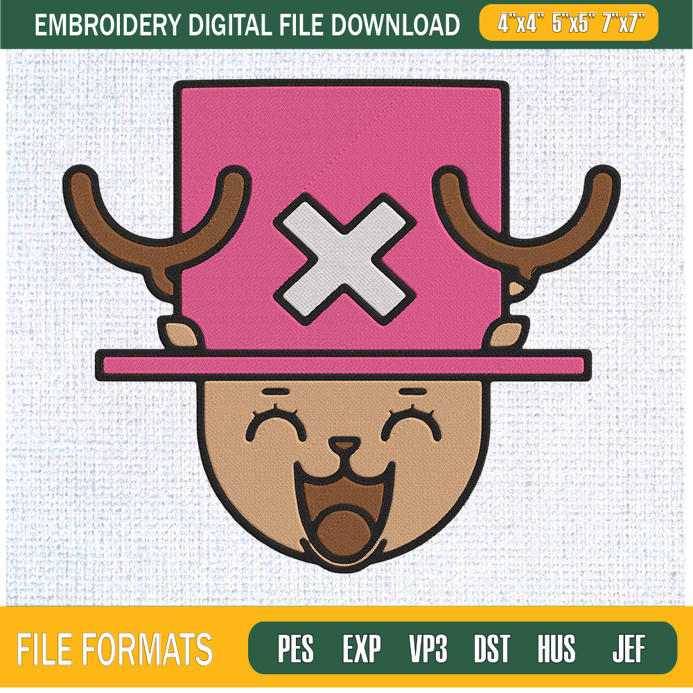 Cute Face Tony Tony Chopper Embroidery Designs, Anime One Pi | Inspire ...