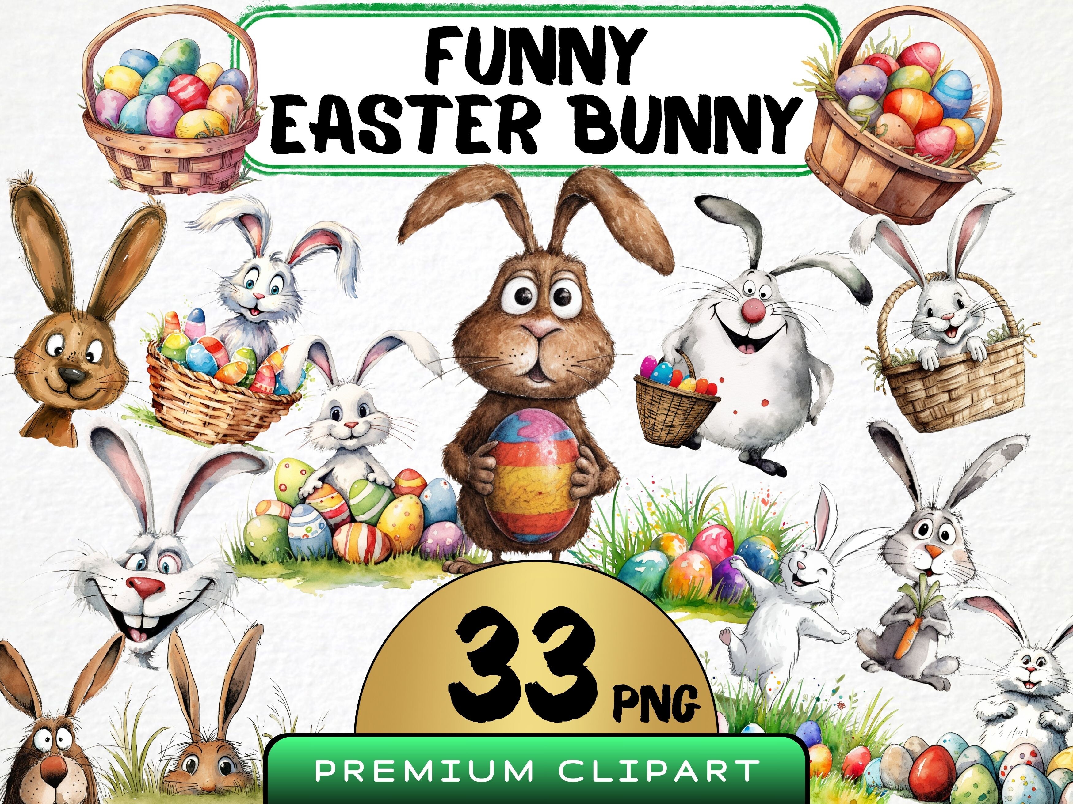 Funny Easter Bunny Clipart, Cartoon Animal Illustrations, Cu | Inspire ...