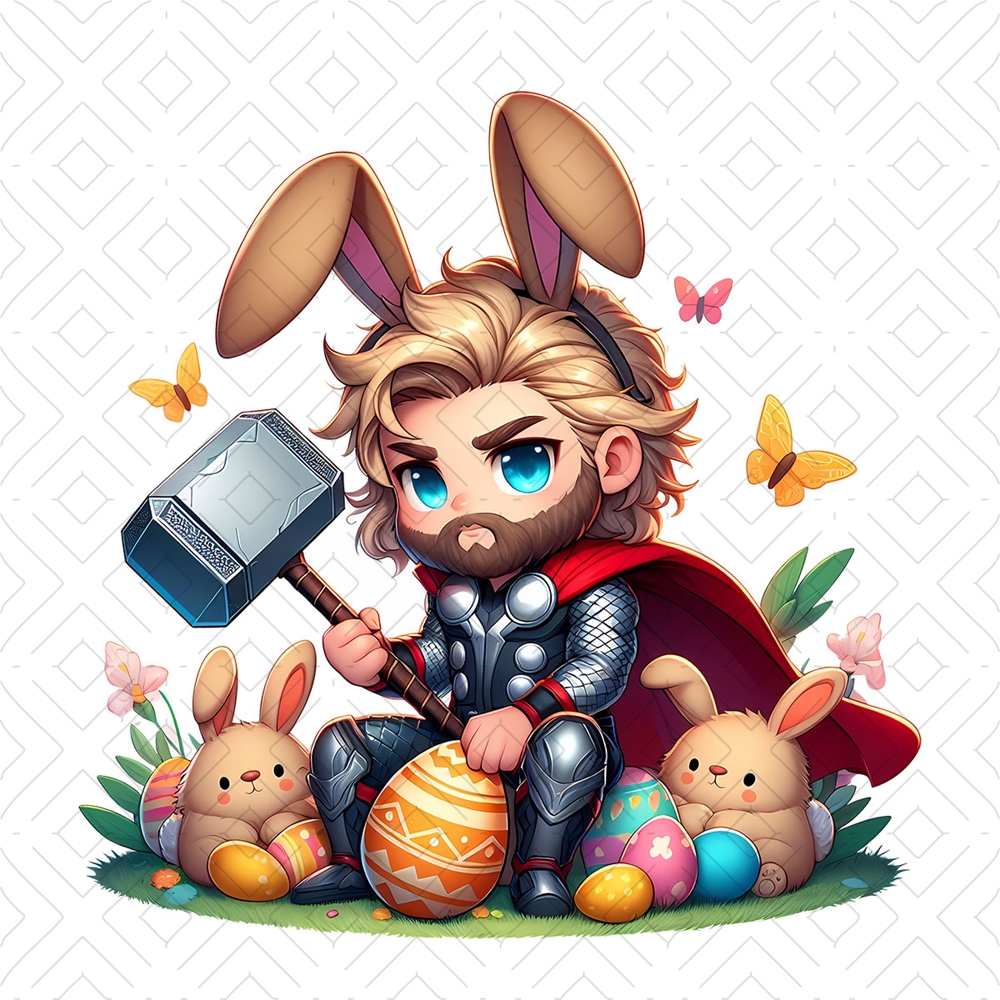 Chibi Bunny Thor Hammer Happy Easter PNG | Inspire Uplift