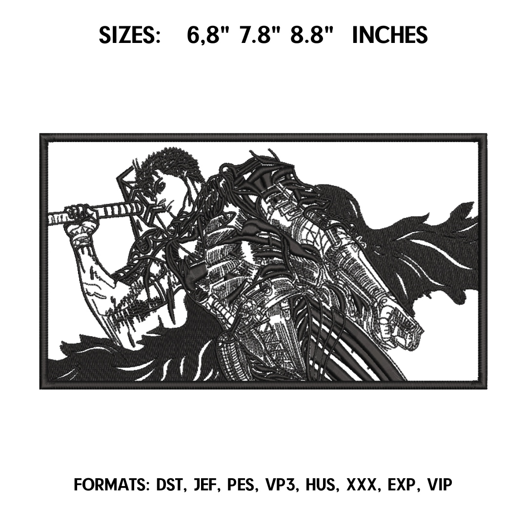Guts Berserk Embroidery design file. Anime Berserk embroider | Inspire ...