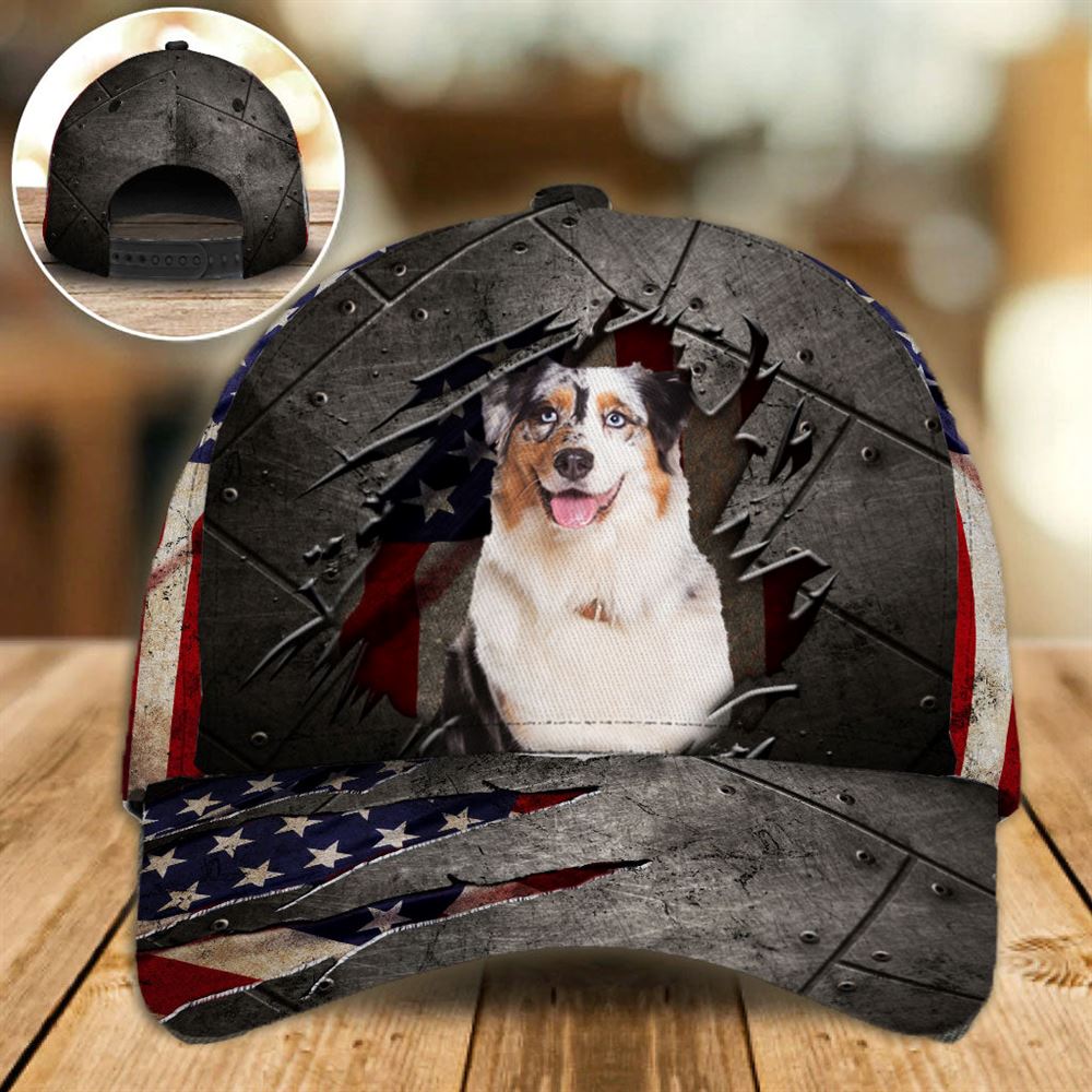 Australian Shepherd On The American Flag Cap Custom Photo, C | Inspire ...