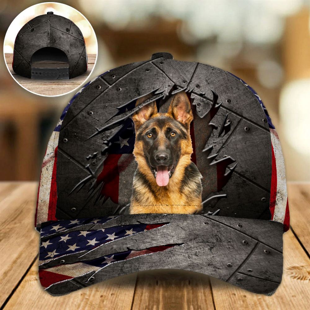 German Shepherd On The American Flag Cap Custom Photo, Class | Inspire ...