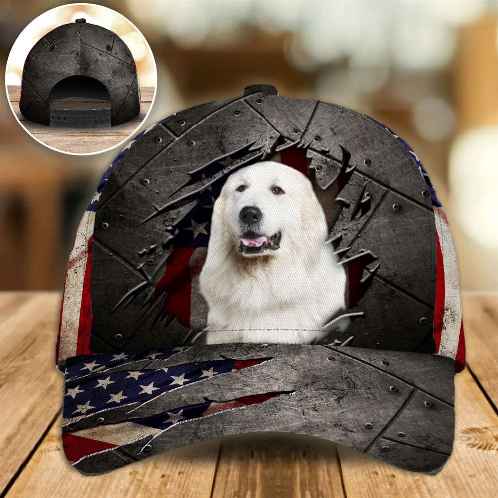 Great Pyrenees On The American Flag Cap Custom Photo, Classi | Inspire ...
