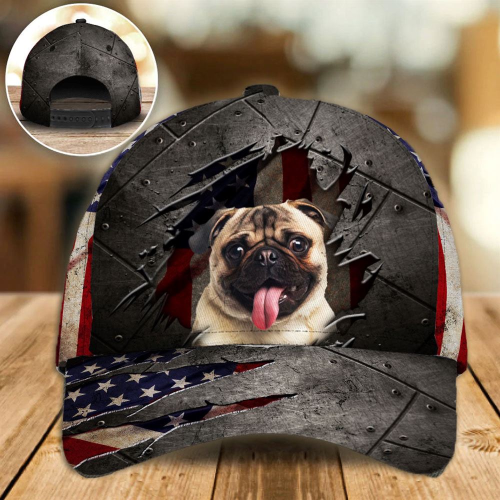 Pug On The American Flag Cap Custom Photo, Classic Baseball | Inspire ...
